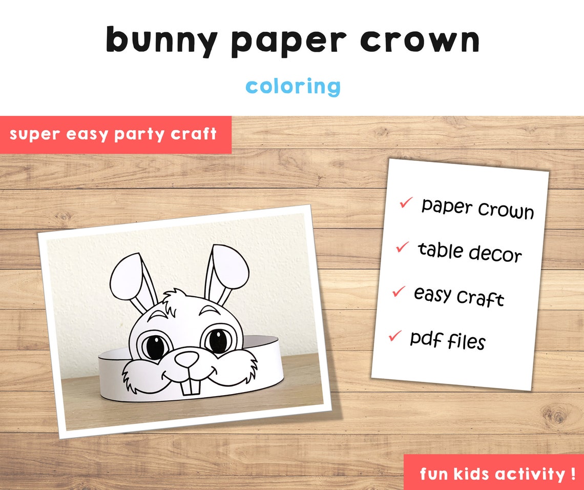 Bunny Paper Crown Headband Coloring Pet Animal Printable Kids | Etsy