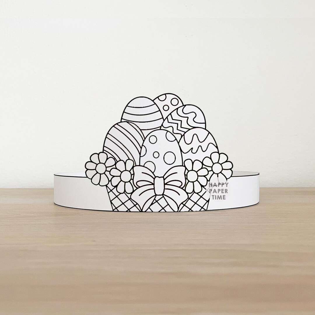 Easter Eggs Basket Paper Crown Coloring Headband Easter Cut Out Party ...