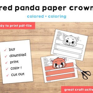 Red Panda Paper Crown Party Coloring Printable Kids Craft Woodland ...