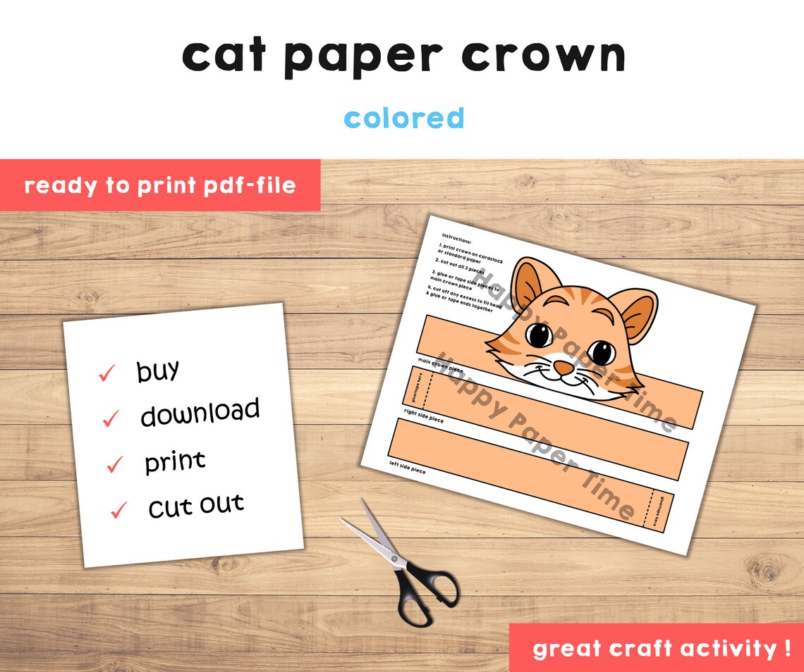 Cat Paper Crown Headband Pet Animal Printable Kids Craft - Etsy