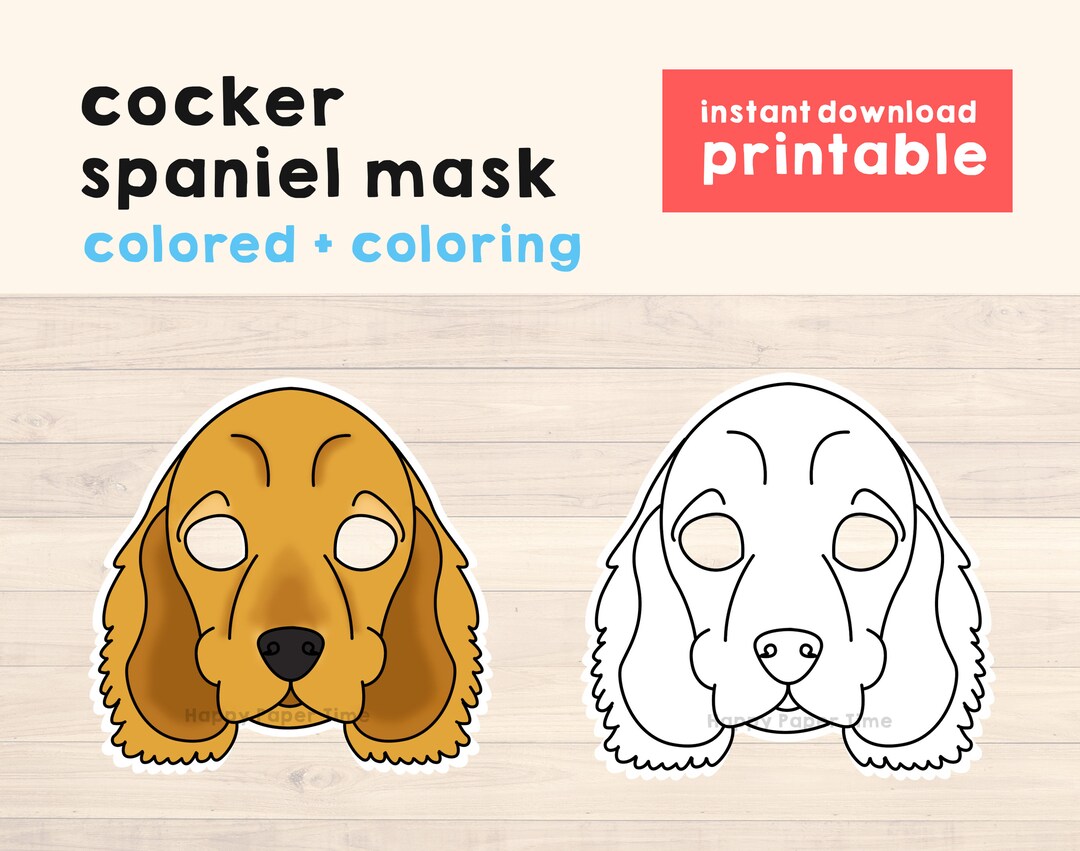 Cocker Spaniel Dog Mask Animal Mask Party Favor King Charles Printable ...