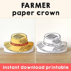 Farmer Straw Hat Gardener Paper Crown Party Coloring Printable Kids ...