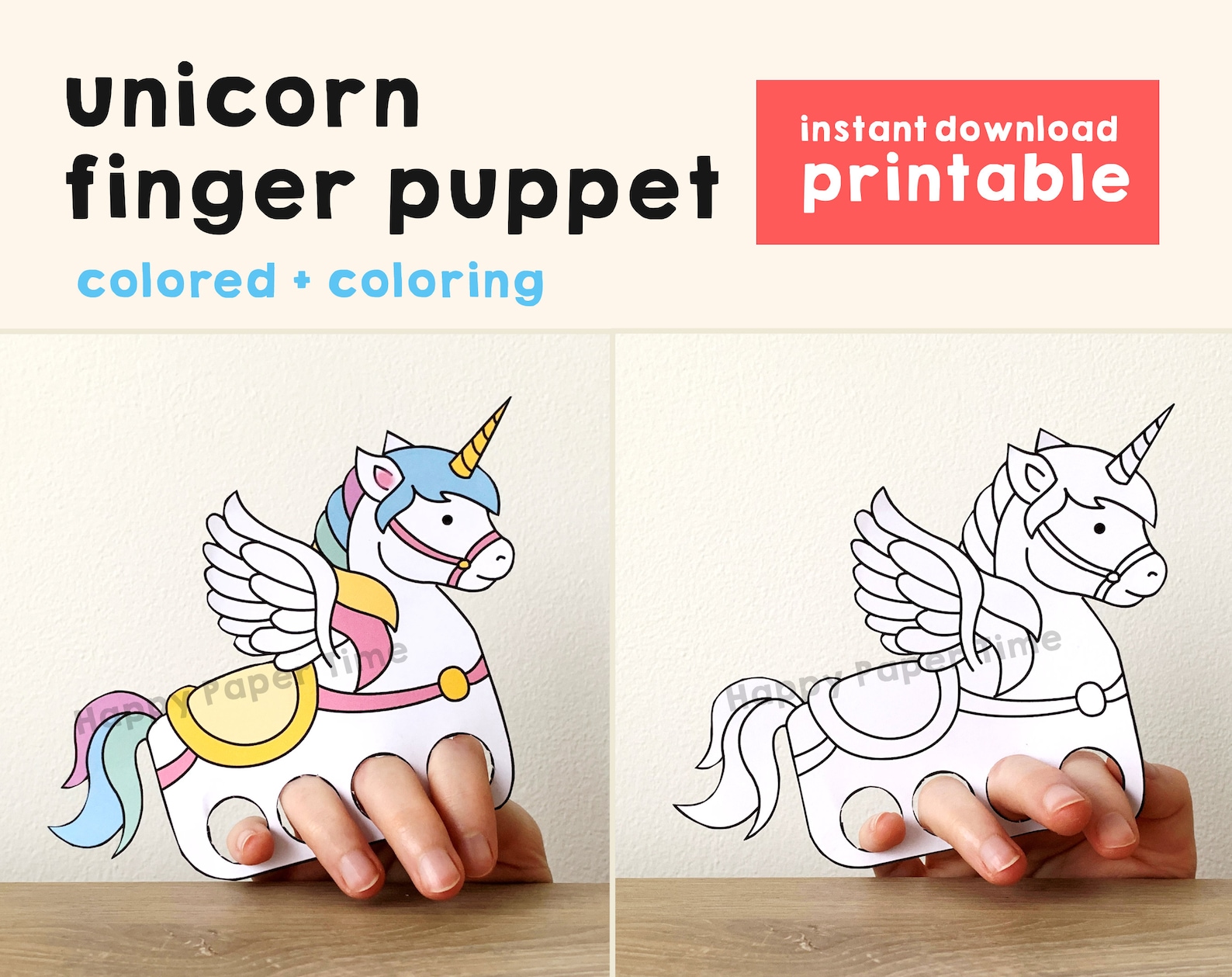 Unicorn Paper Craft Printable Finger Puppet Kids Craft Unicorn - Etsy