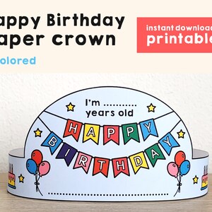 Happy Birthday Paper Crown Party Activity Printable Kids - Etsy