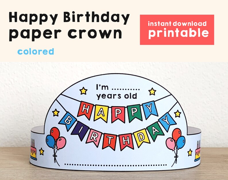 Happy Birthday Paper Crown Party Activity Printable Kids - Etsy