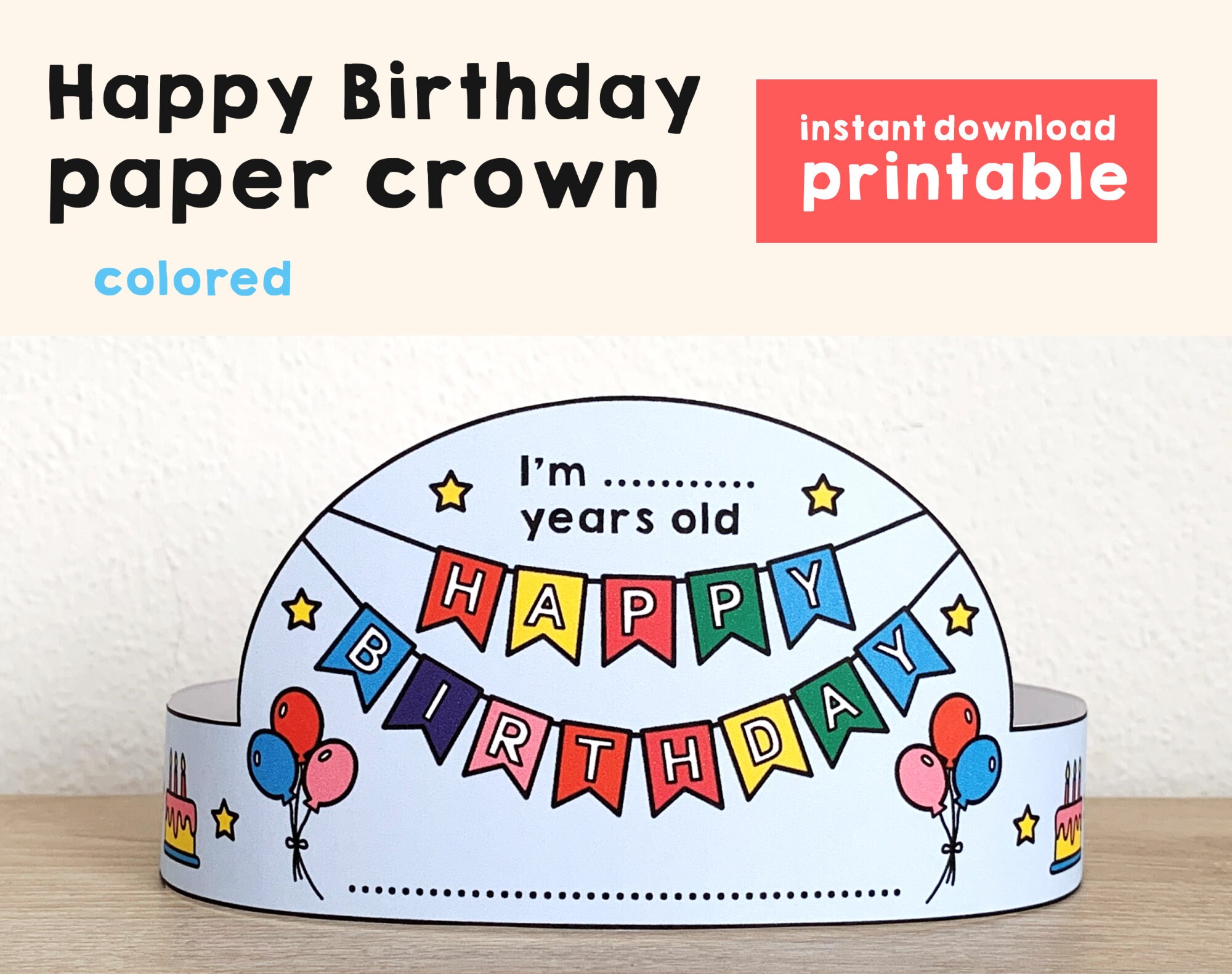 Happy Birthday Paper Crown Party Activity Printable Kids - Etsy