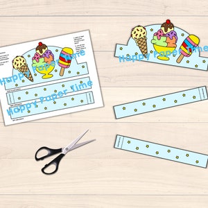 Ice Cream Paper Crowns Summer Spring Printable Kids Craft Coloring ...