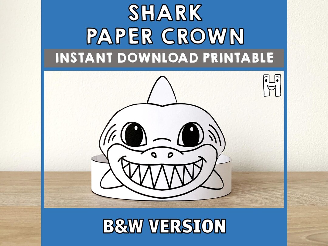 Shark Paper Crown Party Costume Printable Party Hat Kids Craft Ocean ...
