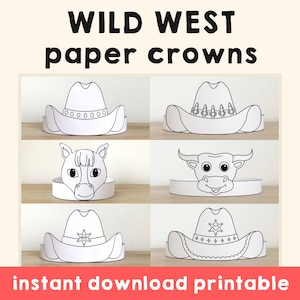 Wild West Paper Crown Coloring Headband Cowboy Sheriff Cowgirl Party ...
