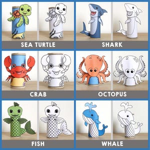 Ocean Animals Toilet Paper Roll Craft Wild Party Coloring Printable ...