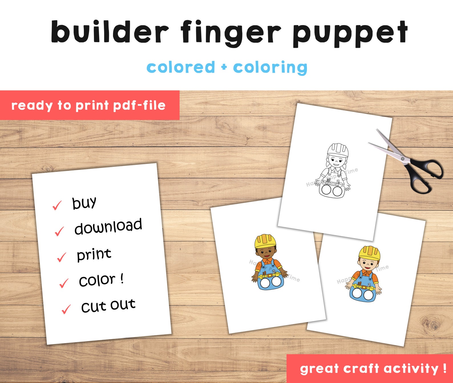 Construction Worker Paper Craft Printable Community Helper Finger ...