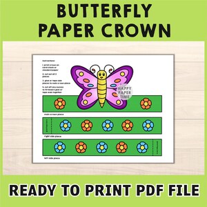 Butterfly Paper Crown Party Activity Printable Kids Craft Cute Girl ...
