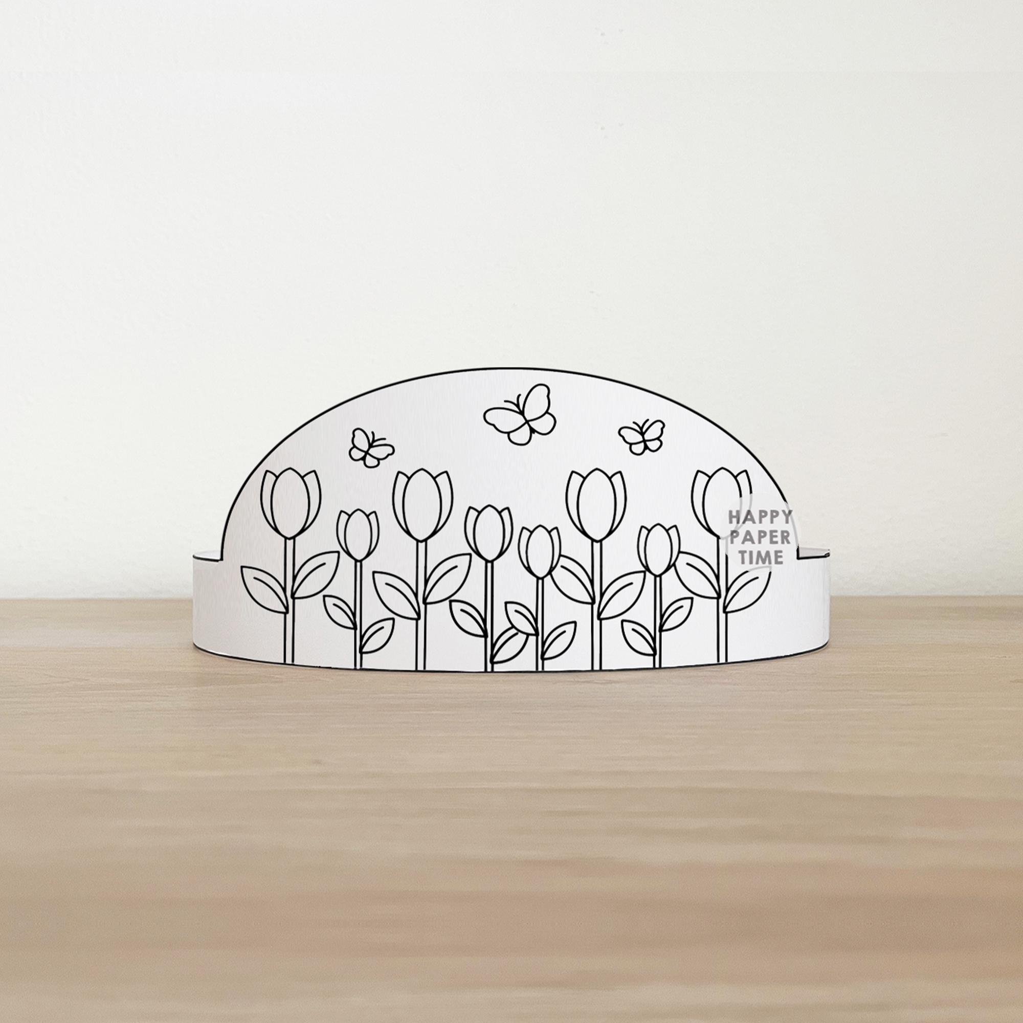 Tulips Flower Paper Crown Party Coloring Printable Kids Craft Spring ...