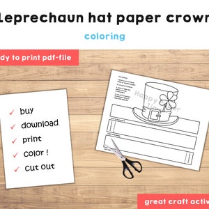 Leprechaun Hat Paper Crown Headband St Patrick's Day Party Coloring ...