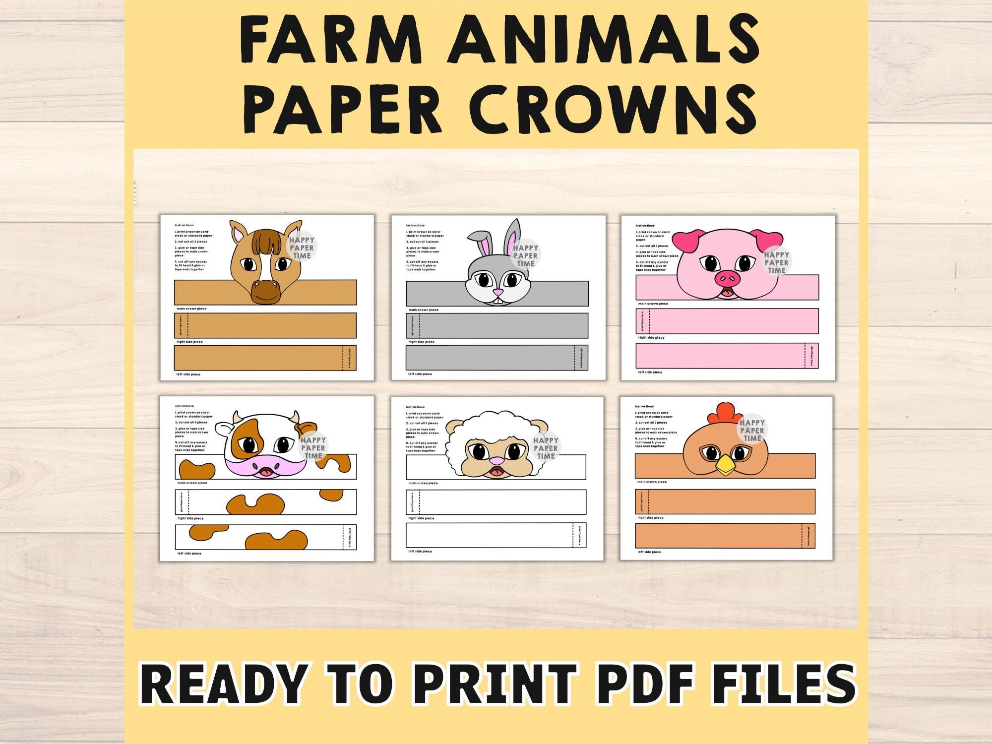 Farm Animals Paper Crowns Pig Pony Cow Rabbit Sheep Chicken Printable ...