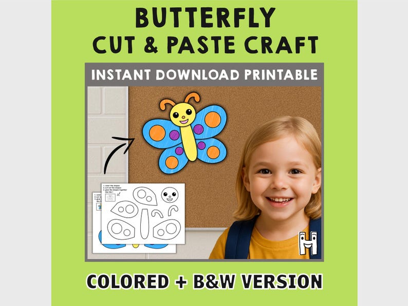 Butterfly Cut and Paste Craft Printable Spring Bugs Insects Animal ...