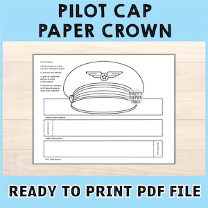 Pilot Cap Paper Crown Headband Airline Party Coloring Printable Kids ...