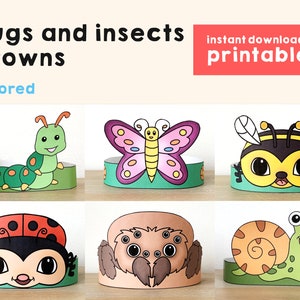 Bugs Insects Paper Crowns Butterfly Caterpillar Ladybug Bee - Etsy