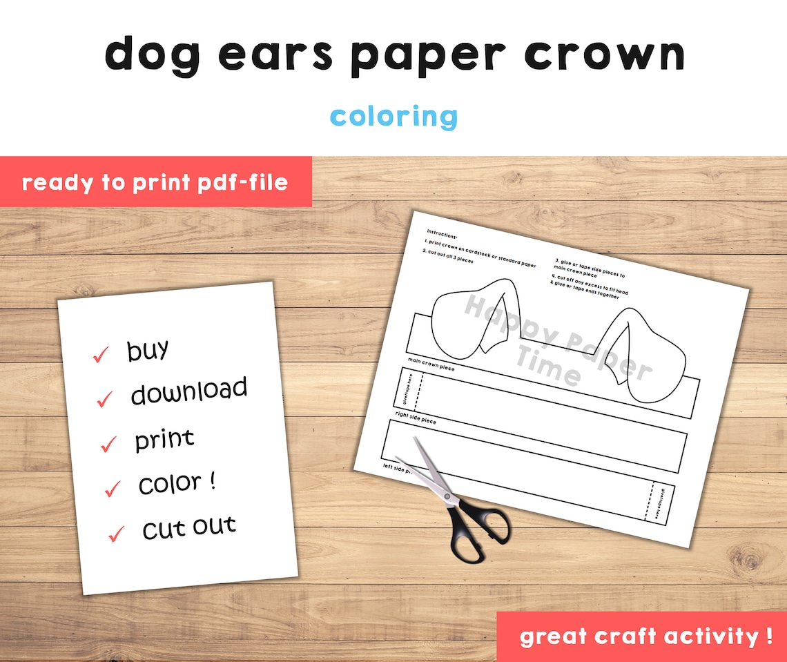 Dog Ears Paper Crown Party Coloring Printable Kids Craft Puppy Costume ...