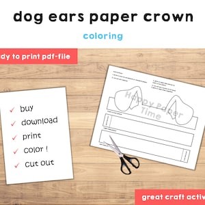 Dog Ears Paper Crown Party Coloring Printable Kids Craft Puppy Costume ...