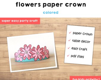 Flower Paper Crown Party Coloring Printable Kids Craft, 59% OFF