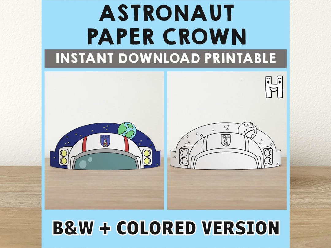 Astronaut Helmet Paper Crown Space Astronomy Party Coloring Printable ...