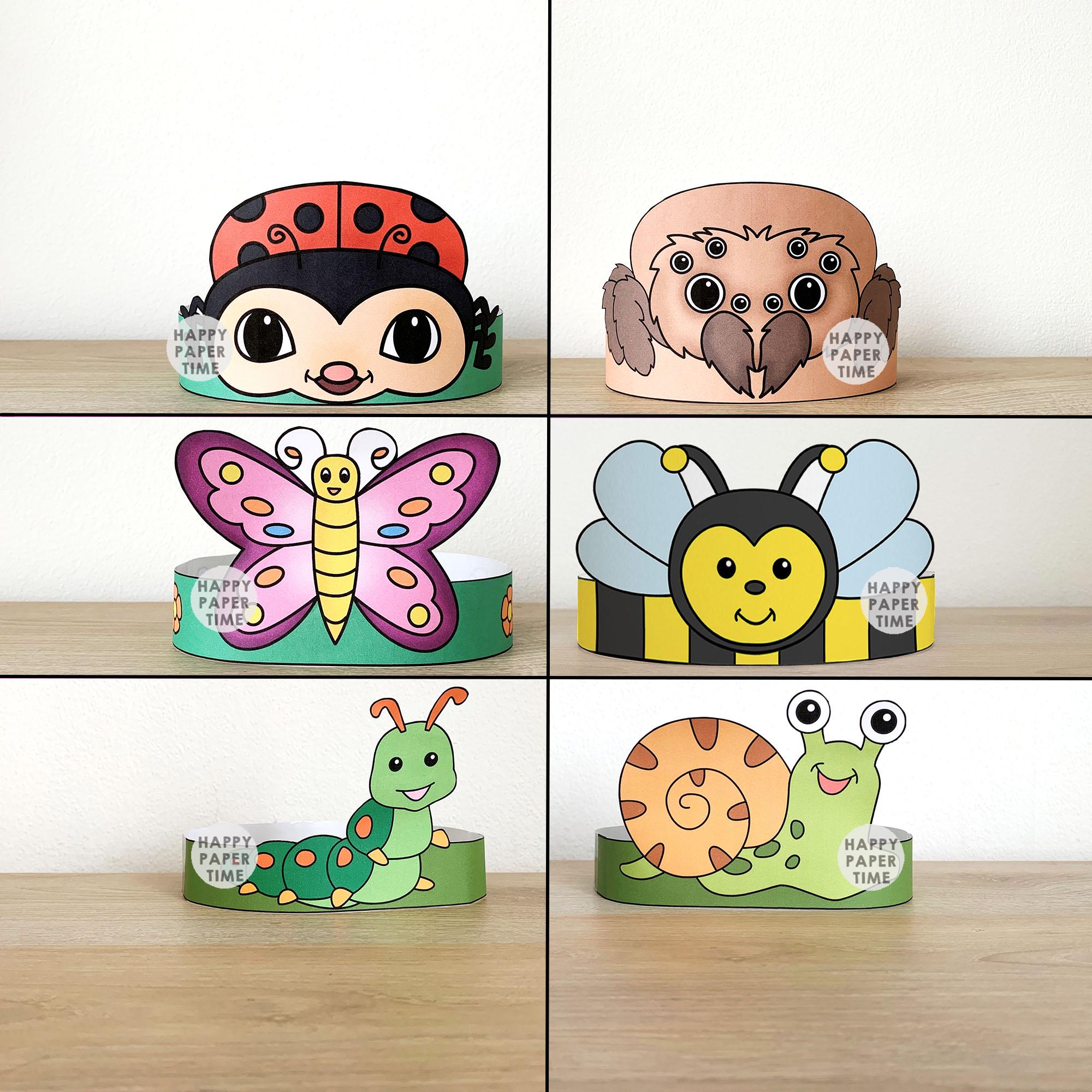 Bugs Insects Paper Crowns Butterfly Caterpillar Ladybug Bee Printable ...