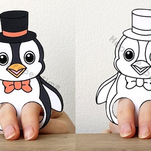 Penguin Paper Craft Printable Finger Puppet Template Kids Craft ...