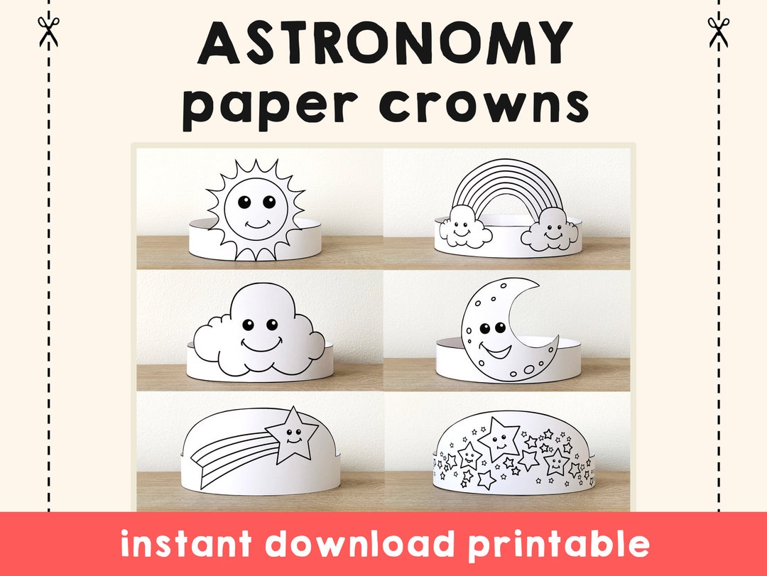 Astronomy Paper Crowns Coloring Sun Rainbow Moon Cloud Shooting Stars ...