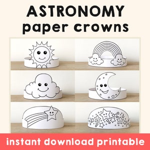 Astronomy Paper Crowns Coloring Sun Rainbow Moon Cloud Shooting Stars ...