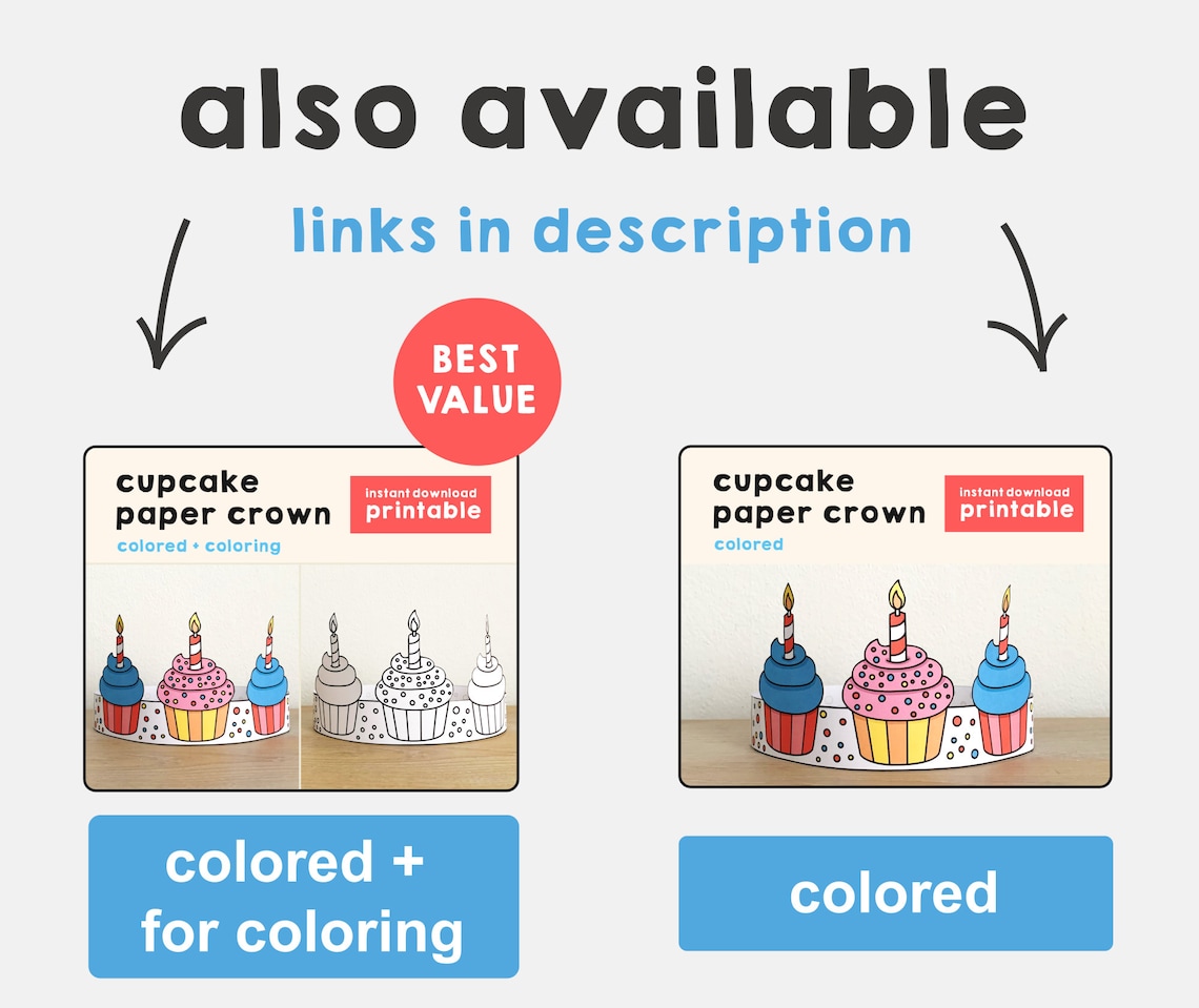 Birthday Cupcake Paper Crown Party Activity Printable Kids Coloring ...