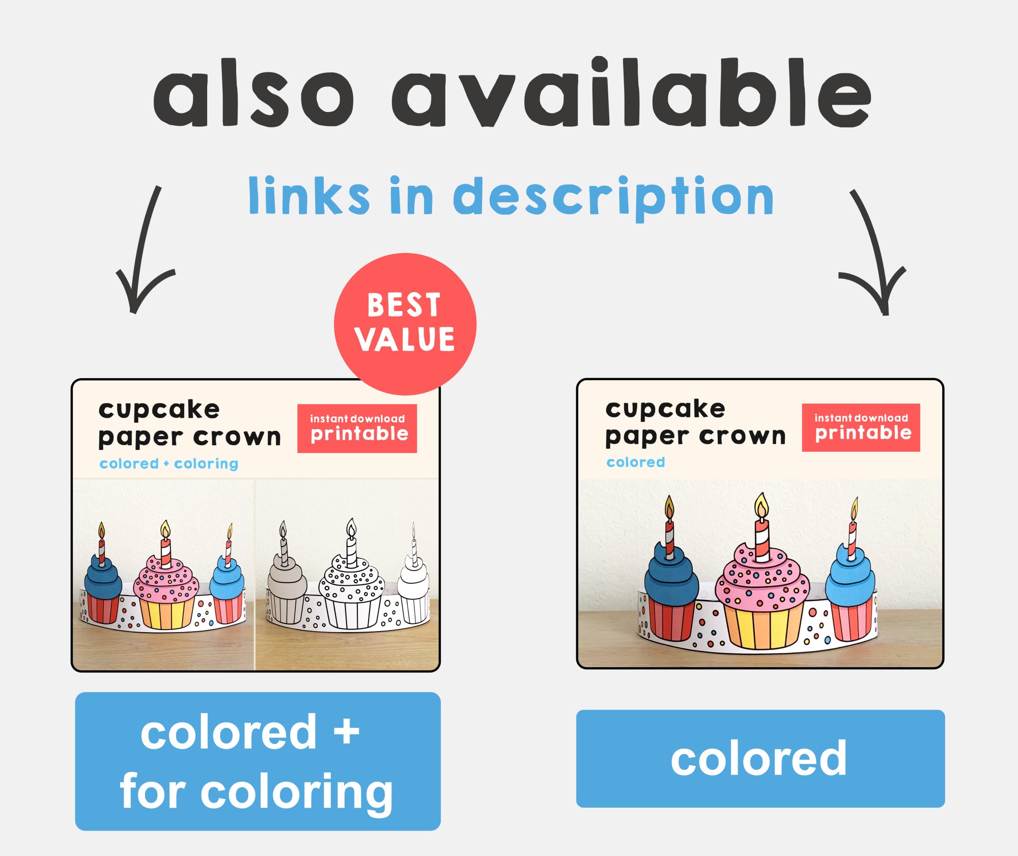 Birthday Cupcake Paper Crown Party Activity Printable Kids Coloring ...