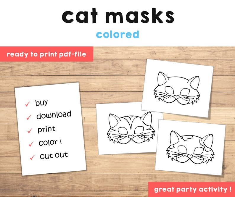 Cat Masks Printable Cat Birthday Party Props Kitty Mask Cat | Etsy