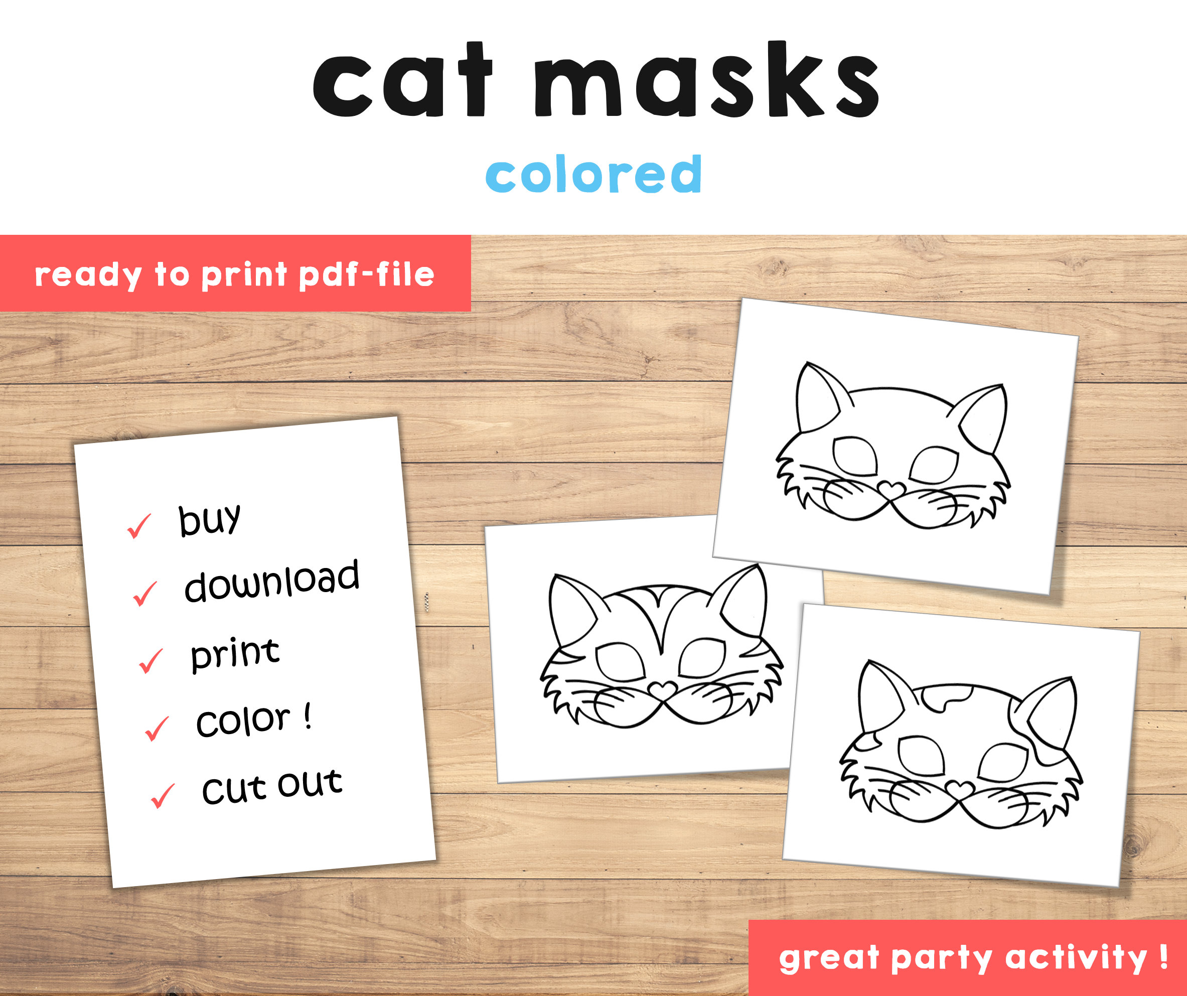 Cat Masks Printable Cat Birthday Party Props Kitty Mask Cat | Etsy