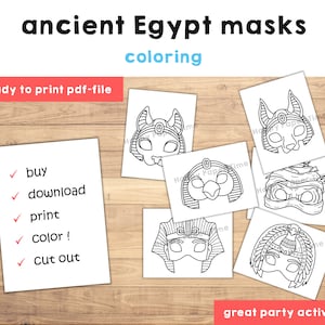 Ancient Egypt Masks Template Pharaoh Cleopatra Mummy Horus Anubis Bast Crafting Kid Party Favor ...
