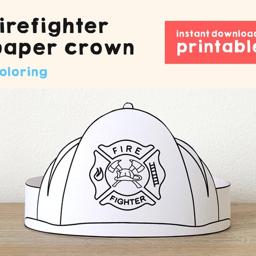 Firefighter Helmet Paper Crown Party Coloring Printable Kids | Etsy