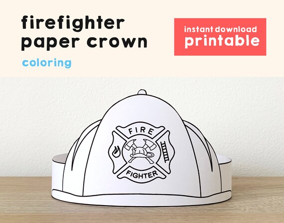 Firefighter Helmet Paper Crown Party Coloring Printable Kids | Etsy
