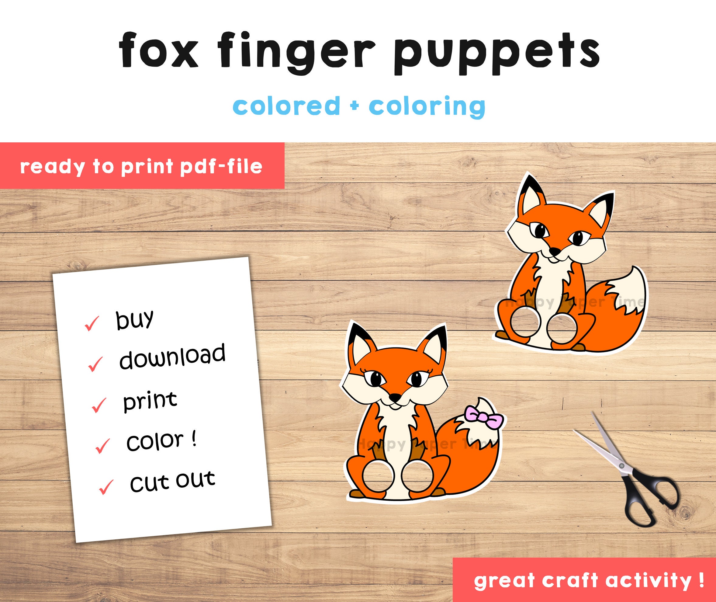 Fox Paper Craft Printable Finger Puppet Kids Craft Animal | Etsy