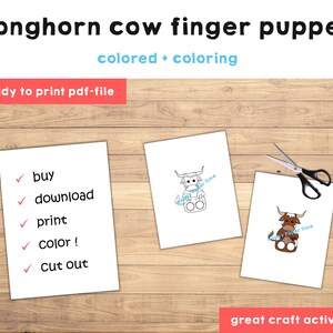 Longhorn Cow Paper Craft Printable Wild West Finger Puppet Kids Craft ...