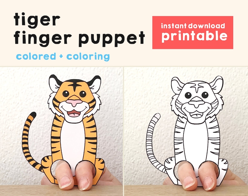 Tiger Paper Craft Printable Asian Animal Finger Puppet Kids | Etsy