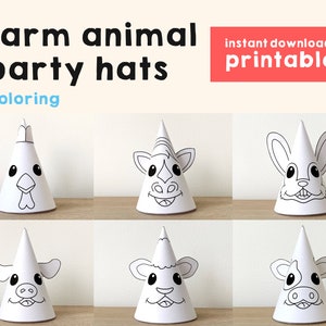Farm Animal Party Hats Paper Printable Table Pig Horse Cow Rabbit Sheep ...