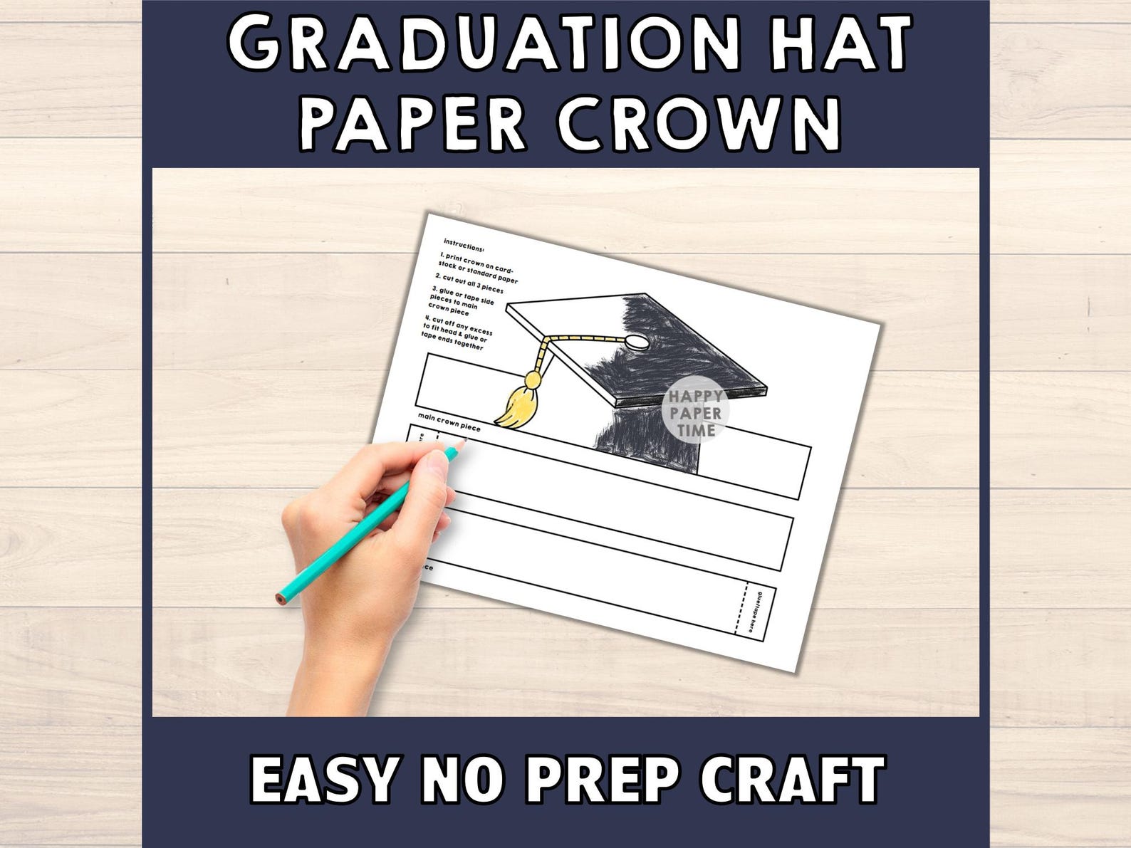 Graduation Cap Paper Crown Party Coloring Printable Kids Craft ...
