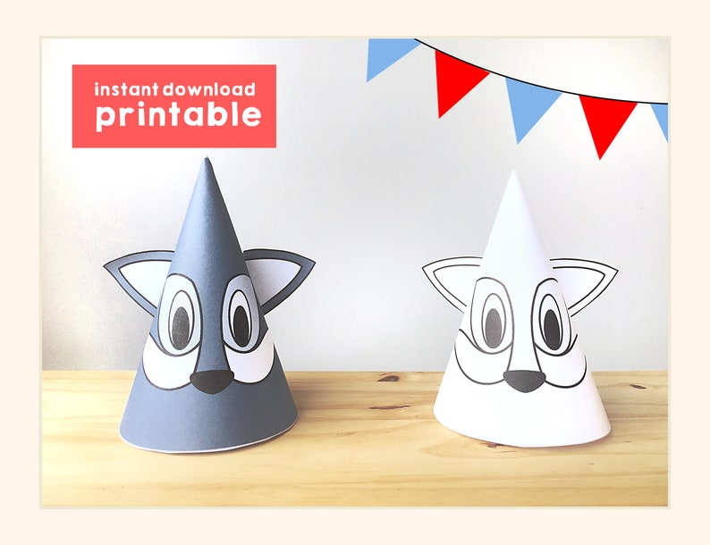 Wolf paper hat printable Woodland table decoration Wolf party | Etsy