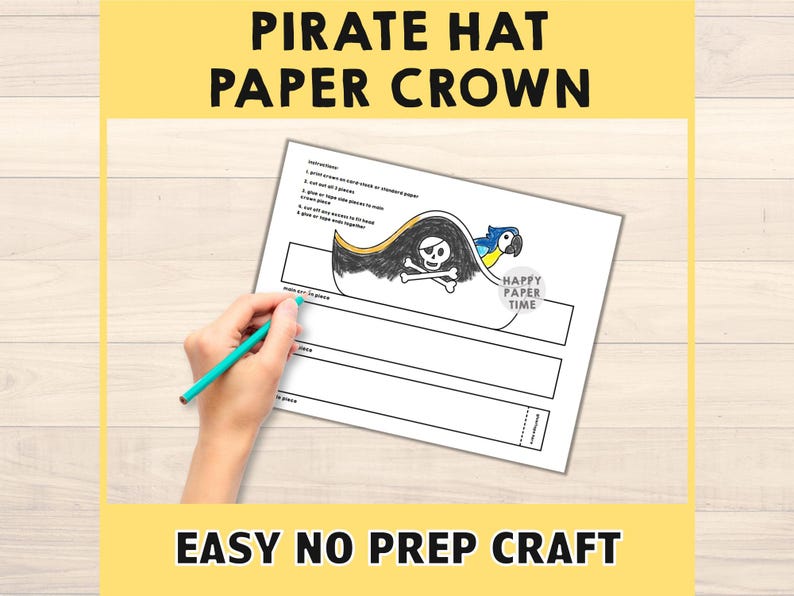 Pirate Hat Paper Crown Template Pirate Captain Party Headband Coloring ...