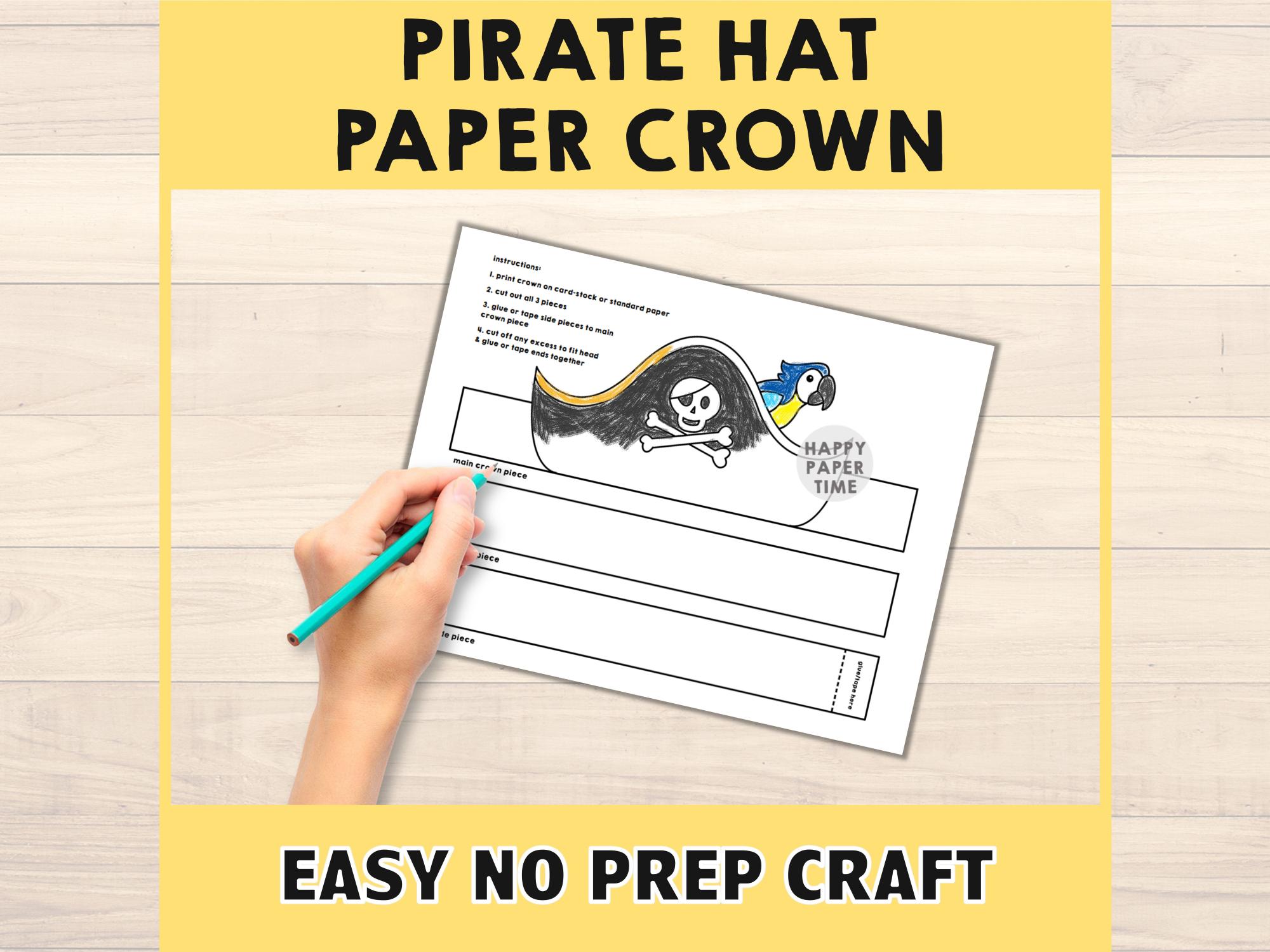 Pirate Hat Paper Crown Template Pirate Captain Party Headband Coloring ...