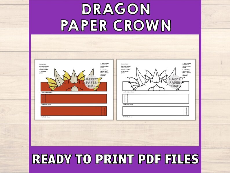 Dragon Paper Crown Template Fantasy Party Headband Coloring Printable ...