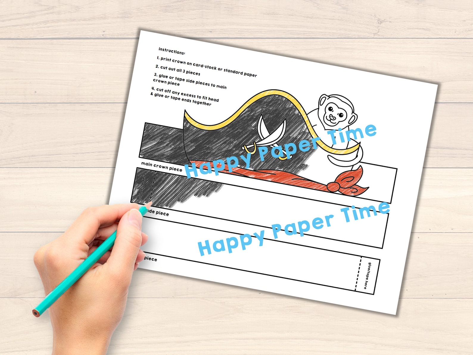 Pirate Hat Paper Crown Template Pirate Captain Party Headband Coloring ...