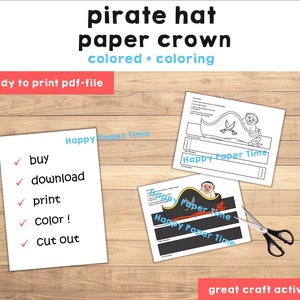 Pirate Hat Paper Crown Template Pirate Captain Party Headband Coloring ...