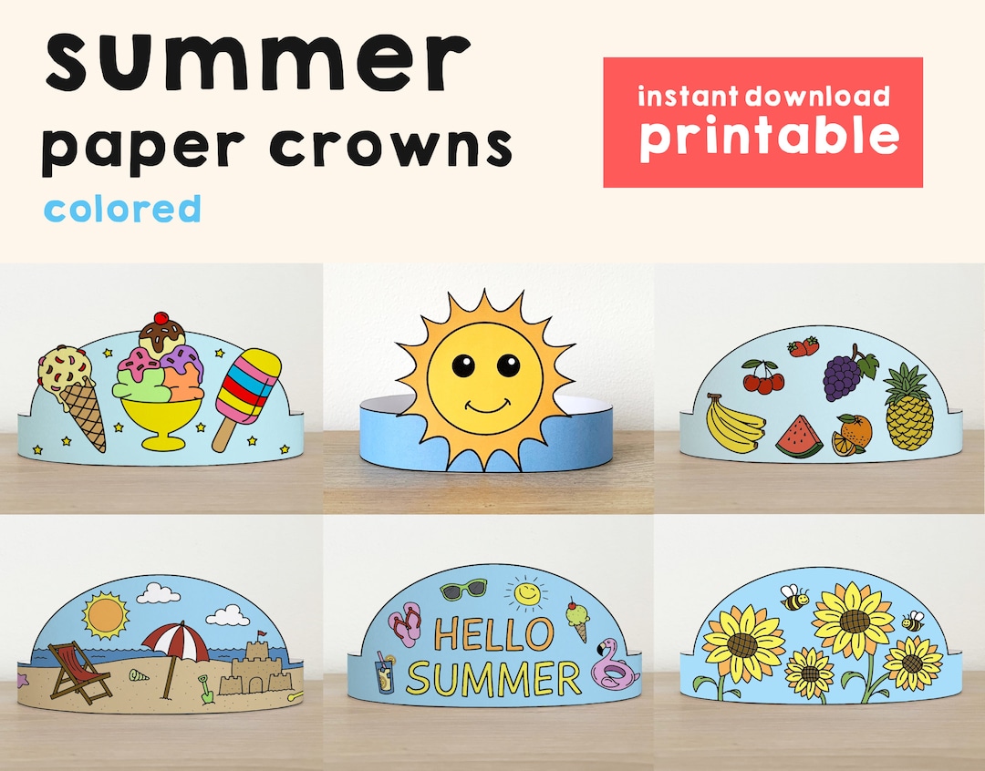 Summer Paper Crown Headband Ice Cream Party Activity Printable Kids ...