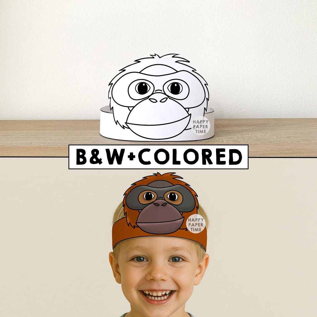 Orangutan Paper Crown Party Coloring Printable Kids Craft Jungle ...